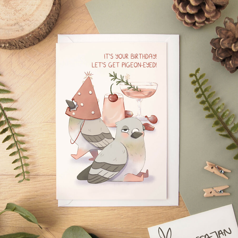 Pigeon Eyed Birthday Greeting Card – Craft & Flea